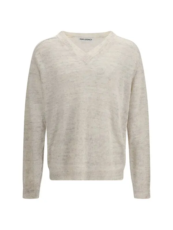 Our Legacy Rue V-neck Soft Cyclone Linen Sweater - Cream