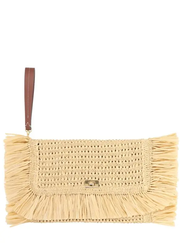 ANYA HINDMARCH Oversize Raffia Clutch Bag - Cream
