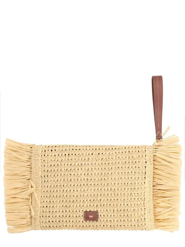 ANYA HINDMARCH Oversize Raffia Clutch Bag - Cream