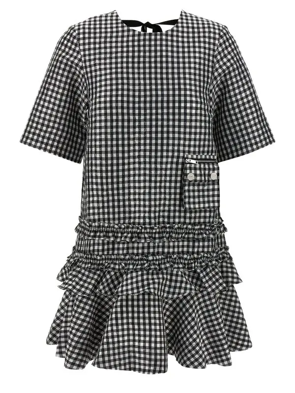GANNI Crinkled Check Mini Dress - Multicolor
