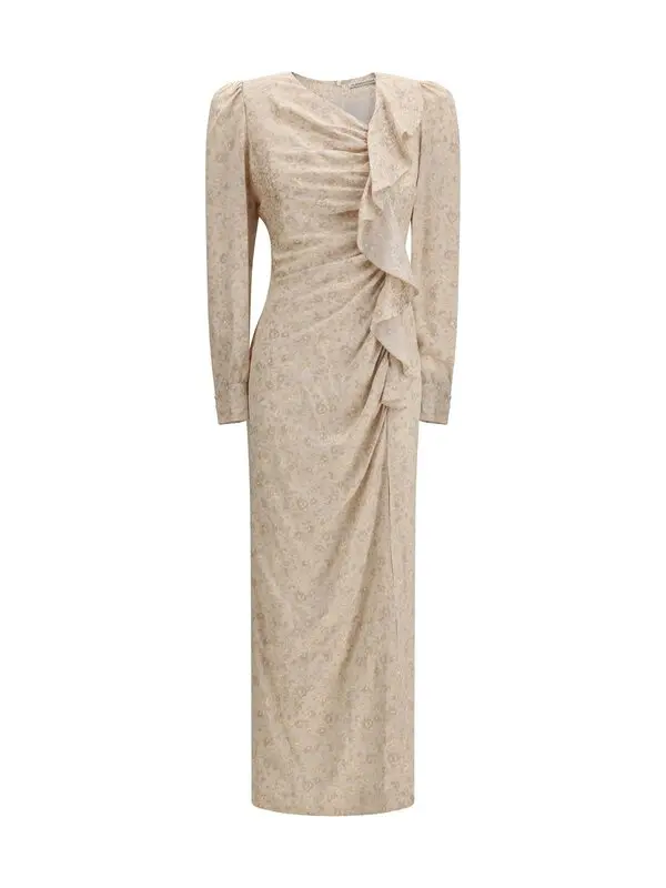 Alessandra Rich Jacquard Draped Dress With Flounces - Multicolor