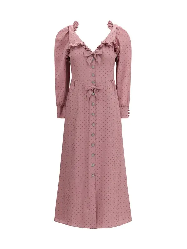 Alessandra Rich Polka Dot Midi Dress - Pink