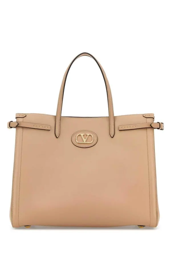 Valentino Garavani Beige Leather Vlogo Signature Shopping Bag - Brown