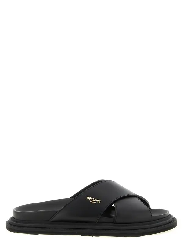 Moschino Leather Sabots With Logo - Black