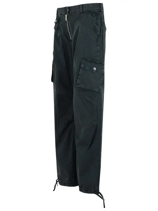 GANNI Washed Cotton Twill Cargo Pants - Gray