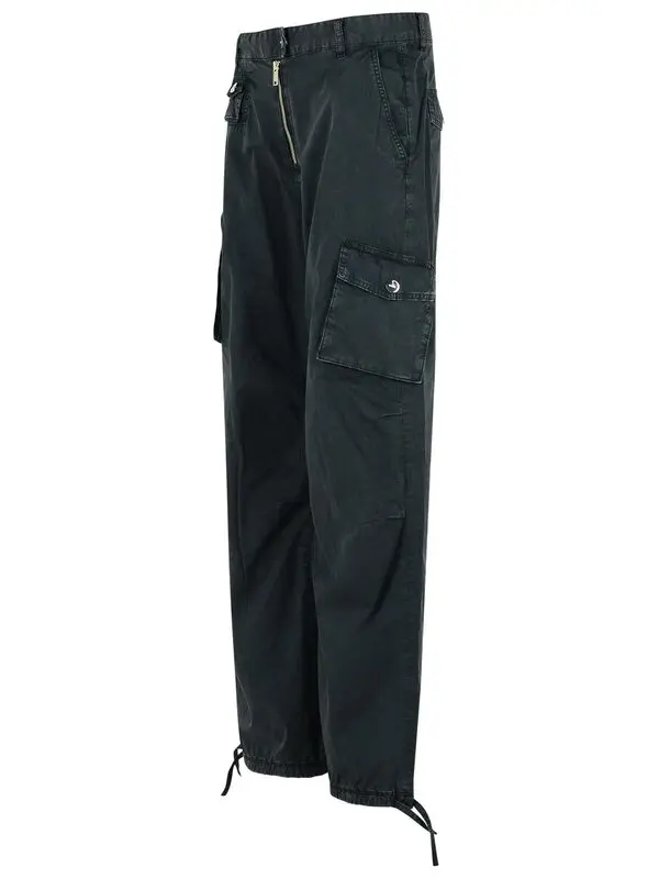 GANNI Washed Cotton Twill Cargo Pants - Gray