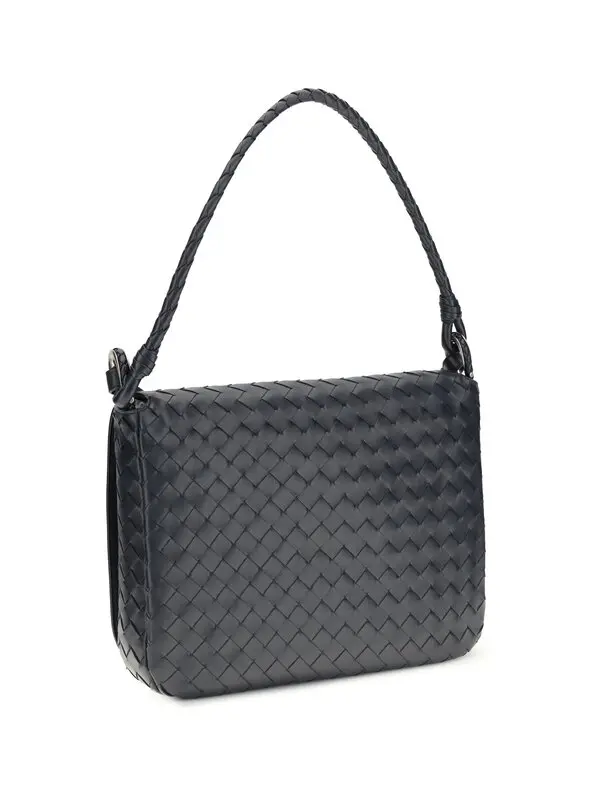 Bottega Veneta Woven Leather Shoulder Bag With Top Handle - Blue