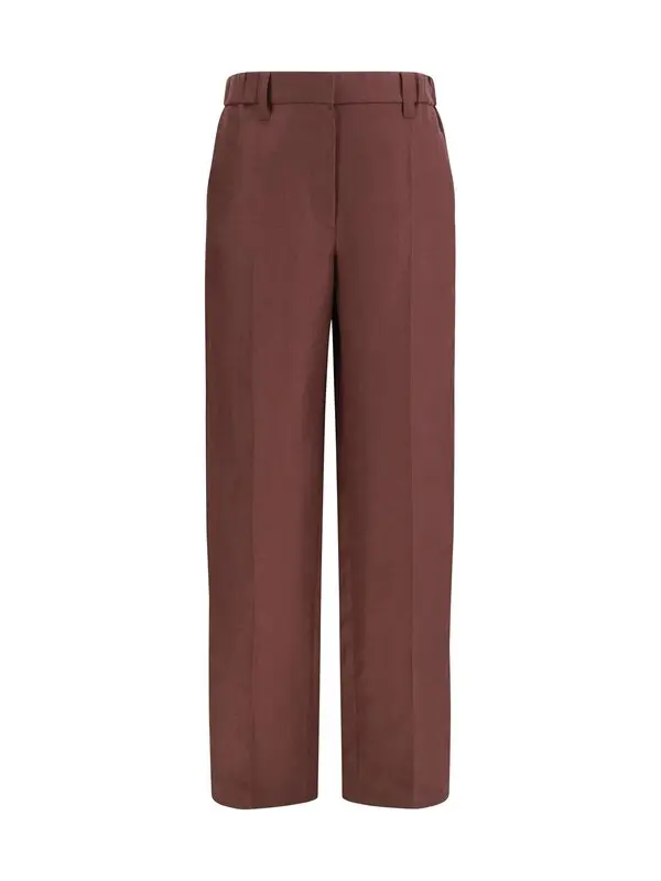Brunello Cucinelli Wide-leg Pants In Linen With Elastic Waistband And Belt Loops - Brown