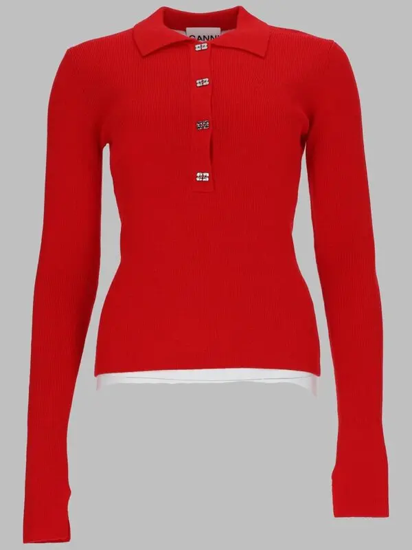 GANNI Polo In Maglia Di Lana - Red