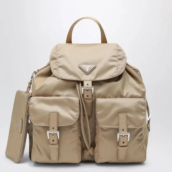 Prada Re-nylon And Saffiano Leather Backpack With Pouch - Cream