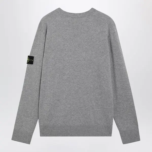 Stone Island Grey Melange Crewneck Sweater In Wool