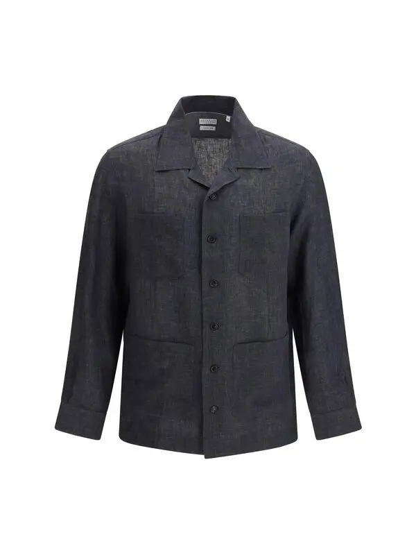 Brunello Cucinelli Easy Fit Linen Shirt - Gray
