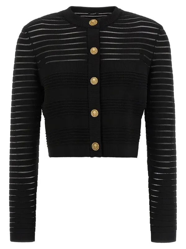 Balmain Semi-transparent Stripes Cardigan - Black