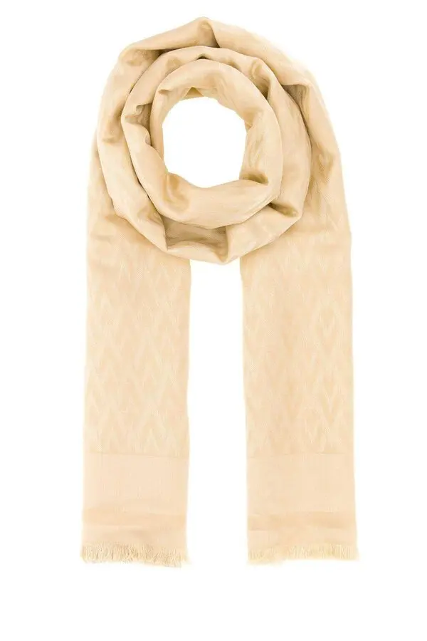 Valentino Garavani Ivory Silk Blend Toute La V Scarf - White