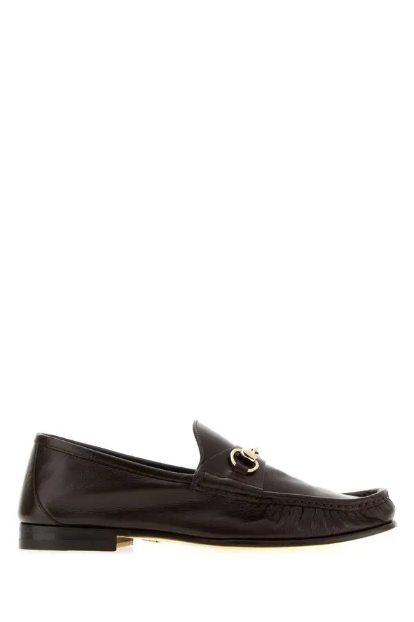 Gucci Dark Leather Lugano Loafers - Brown