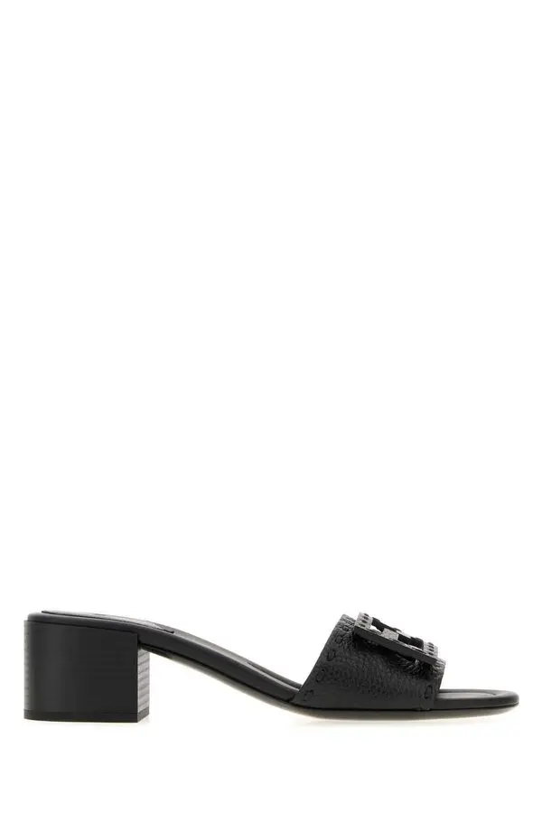Fendi Leather Baguette Mules - Black