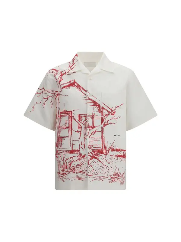 Prada Printed Bowling Shirt With “cabin” Print