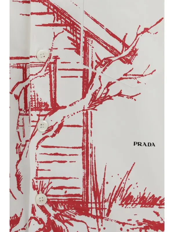 Prada Printed Bowling Shirt With “cabin” Print