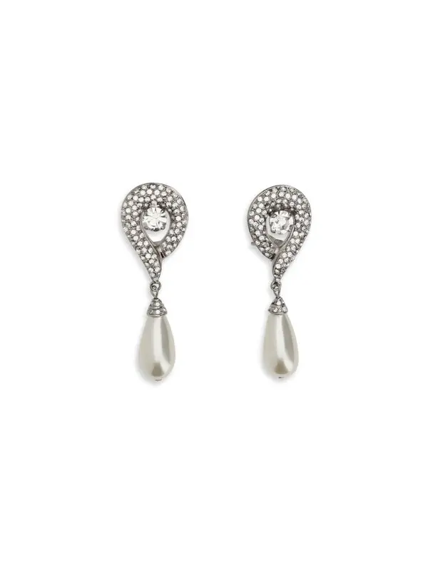 Alessandra Rich Crystal Earrings With Pearl Pendants - Silver
