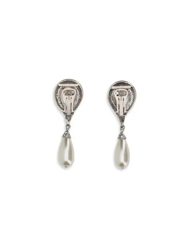 Alessandra Rich Crystal Earrings With Pearl Pendants - Silver