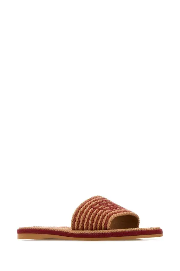 Chloé Embroidered Raffia Slippers - Gray