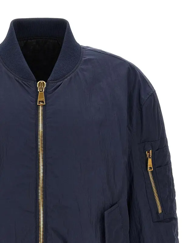 Balmain Logo Embroidery Bomber Jacket - Blue