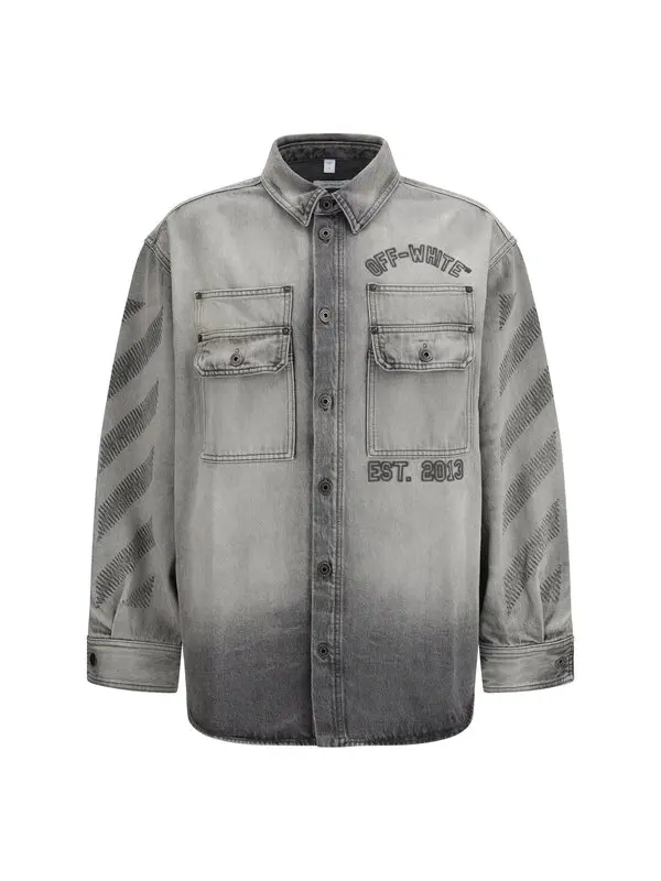 Off-White Diag Military Overshirt In Denim - Gray