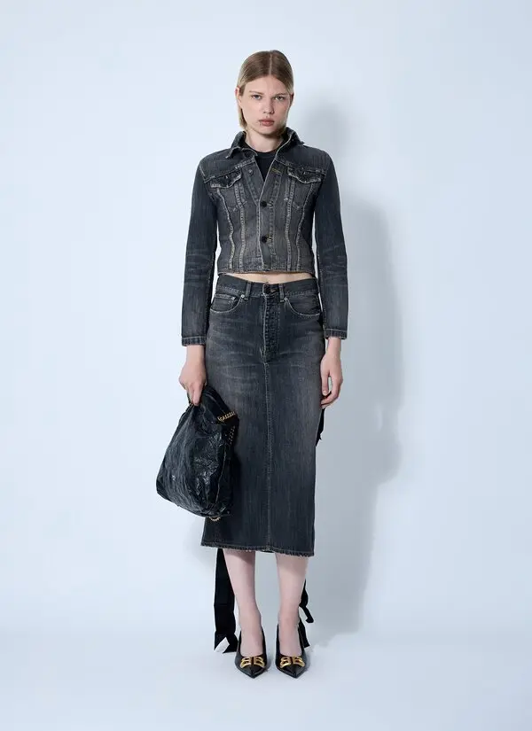 Balenciaga Lace-up Denim Jacket - Gray