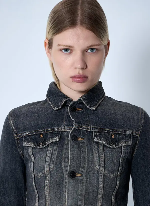 Balenciaga Lace-up Denim Jacket - Gray
