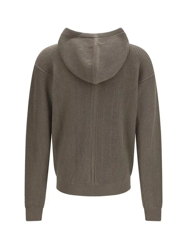 Rick Owens Ribbed Virgin Wool Knit Hoodie - Gray