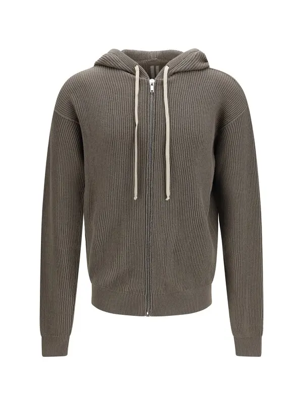 Rick Owens Ribbed Virgin Wool Knit Hoodie - Gray