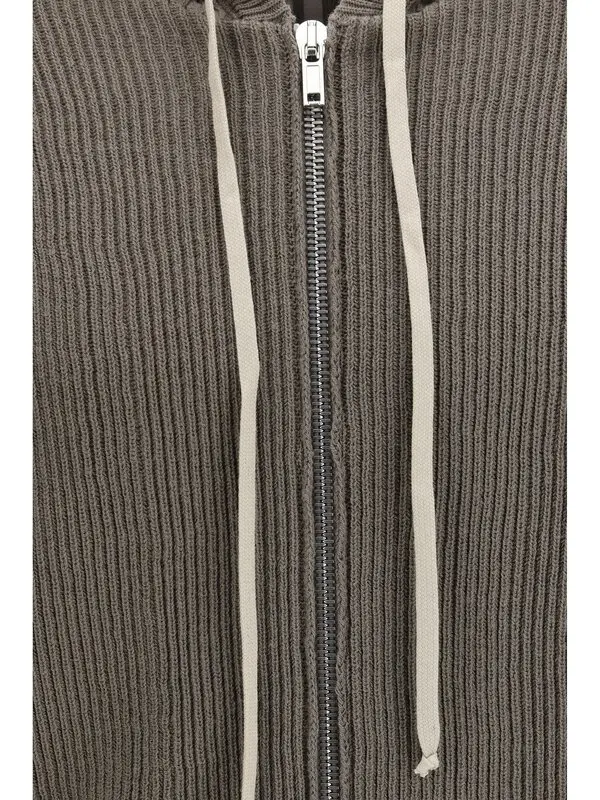 Rick Owens Ribbed Virgin Wool Knit Hoodie - Gray