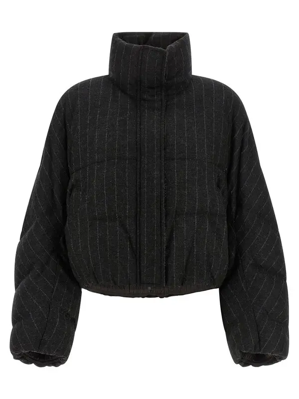 Brunello Cucinelli Micro Sequin Pinstriped Crop Down Jacket - Gray