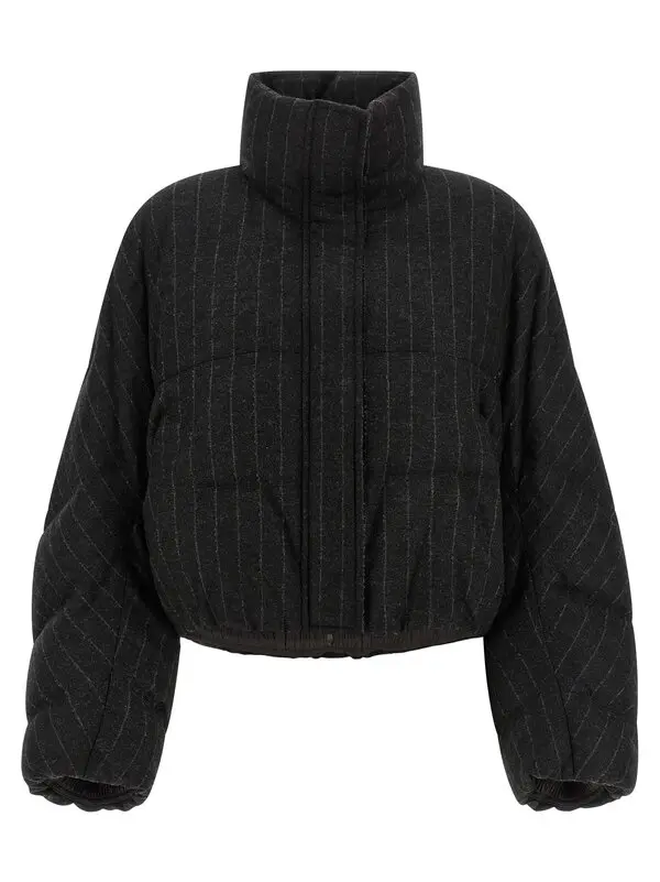 Brunello Cucinelli Micro Sequin Pinstriped Crop Down Jacket - Gray