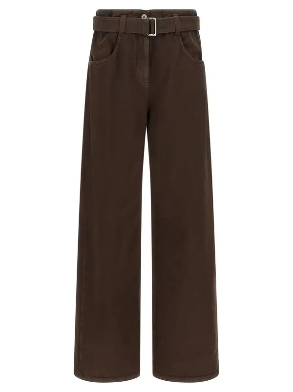 Brunello Cucinelli Belted Wide-leg Jeans - Brown