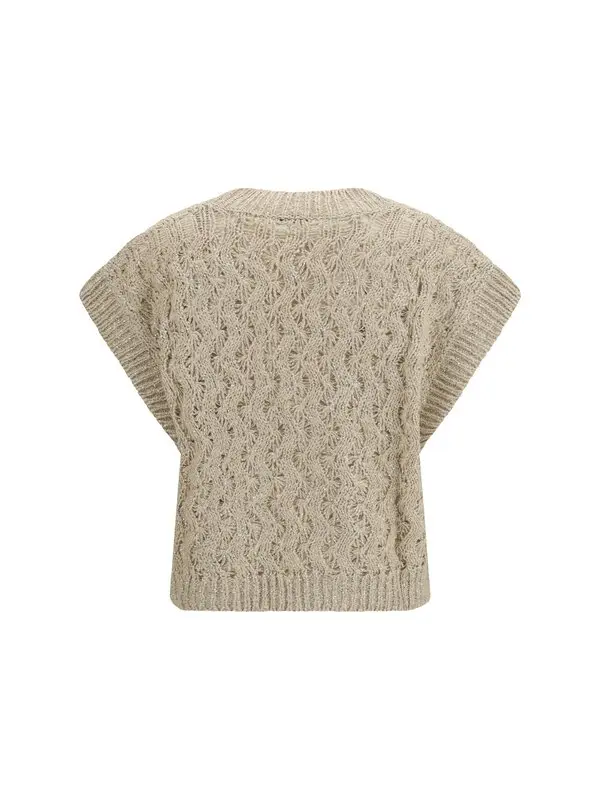 Brunello Cucinelli Silk Blend Sequined Vest - Cream