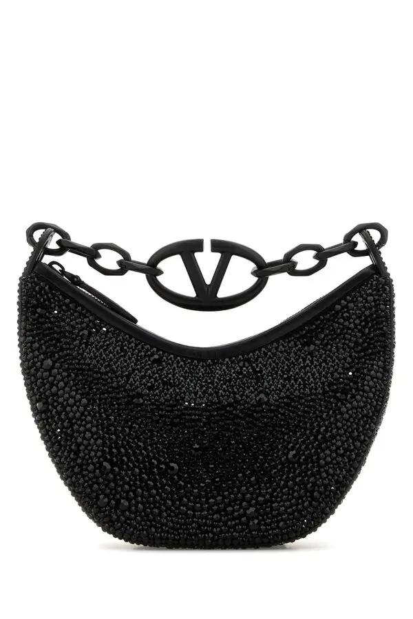 Valentino Garavani Embellished Leather Hobo Vlogo Moon Handbag - Black