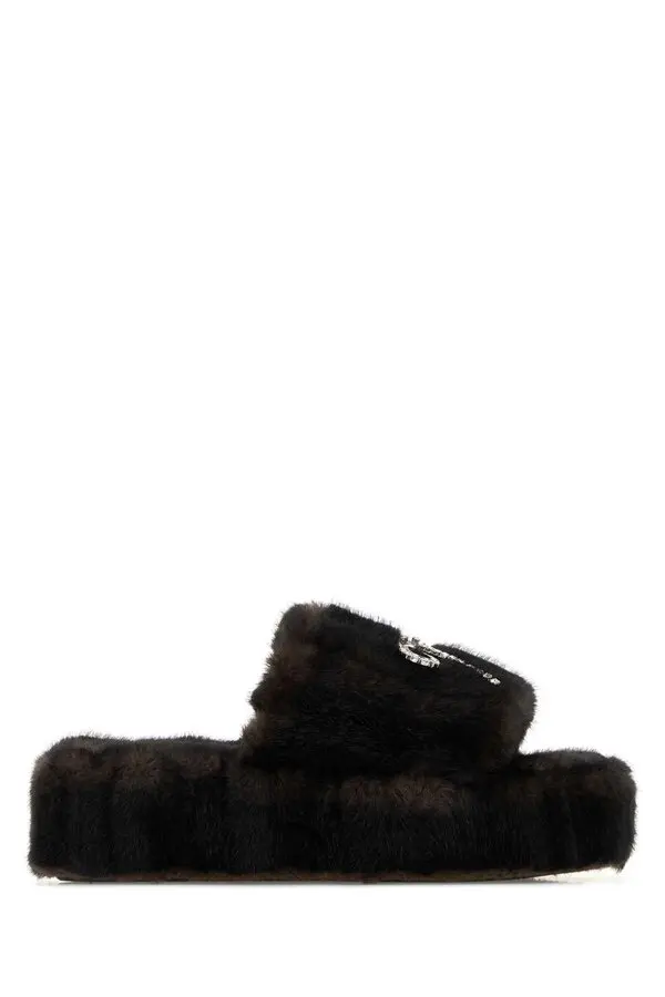 Balenciaga Dark Eco Fur Slippers - Brown