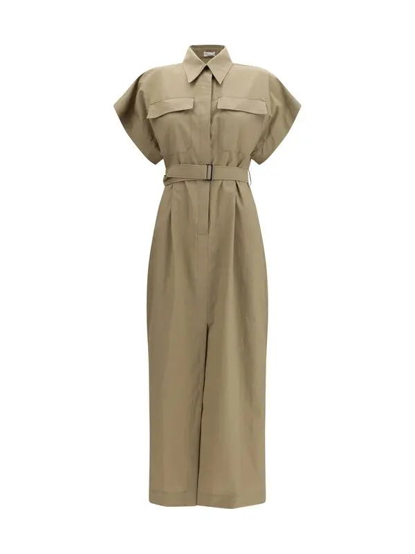 Brunello Cucinelli Pocket Belted Midi Dress - Cream