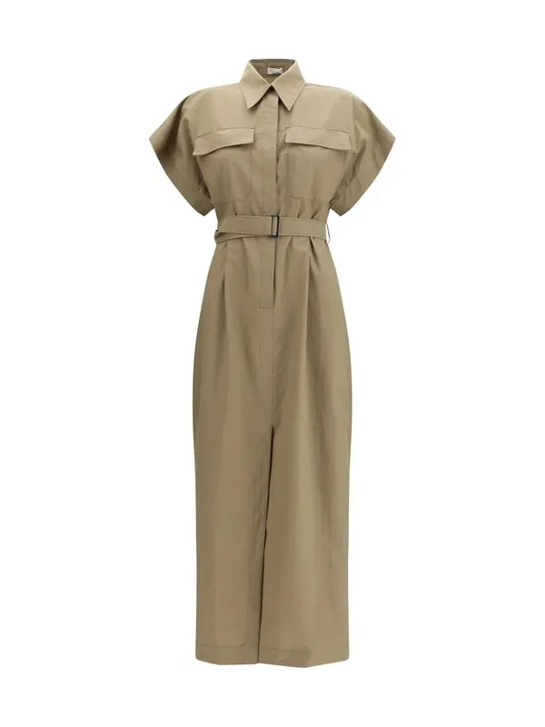 Brunello Cucinelli Pocket Belted Midi Dress - Cream