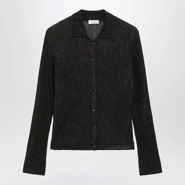 Brunello Cucinelli Sparkling Ribbed Silk Blend Cardigan - Brown