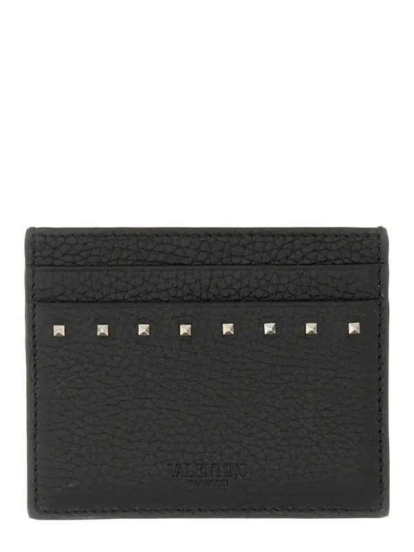 Valentino Garavani Garnet Calfskin Rockstud Card Holder - Black