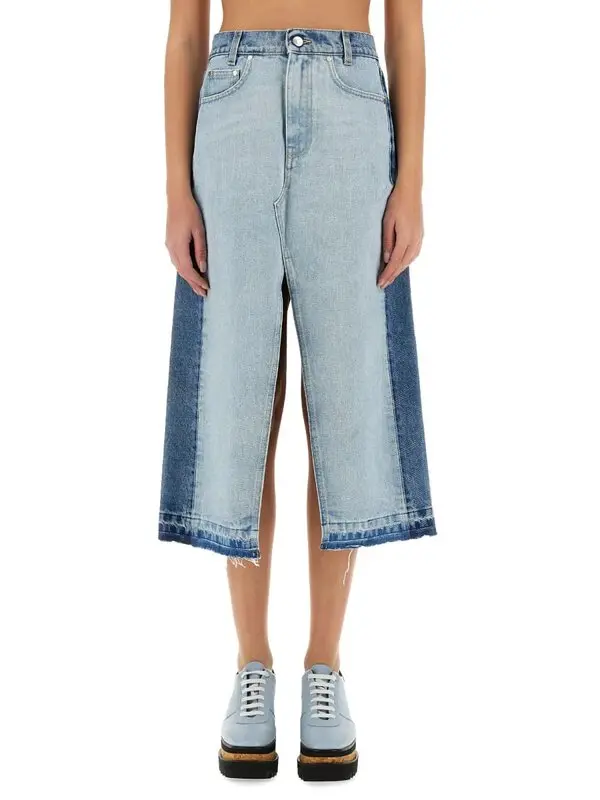 Stella McCartney Denim Skirt With Contrasting Panel - Blue