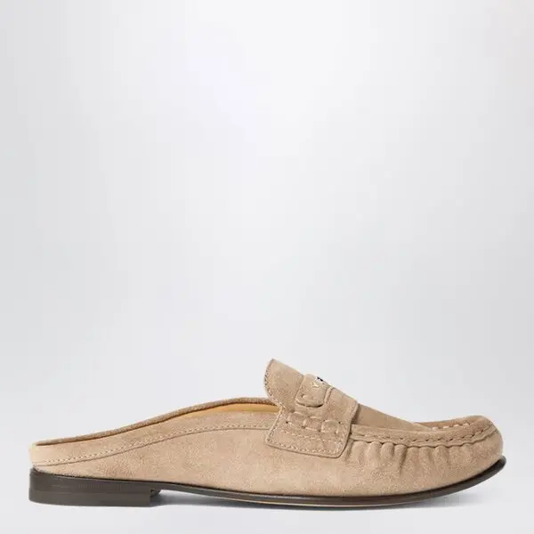 Fendi Scrunch Sabots In Beige Suede