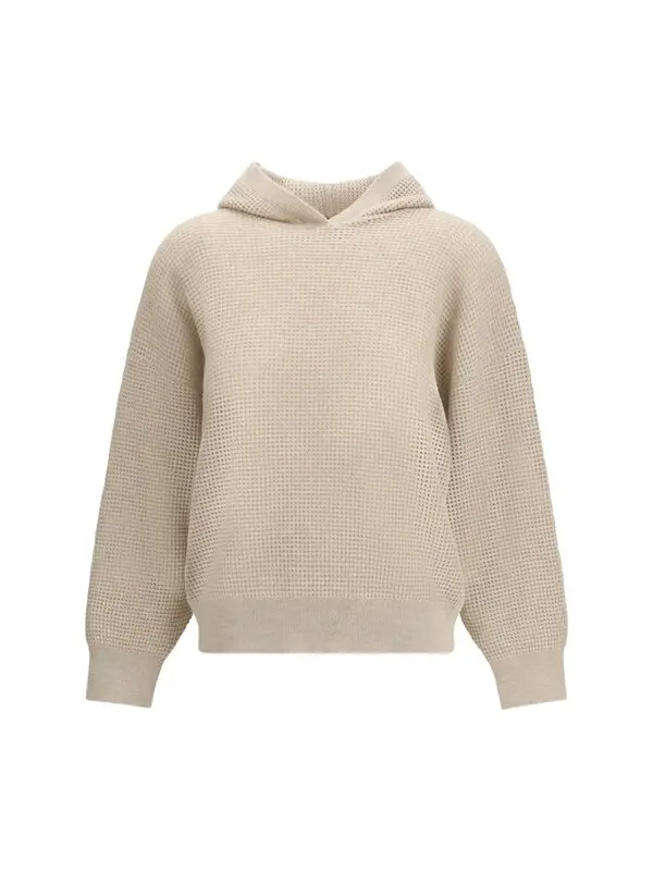 Brunello Cucinelli Sparkling Net Cotton Hooded Sweatshirt - Cream