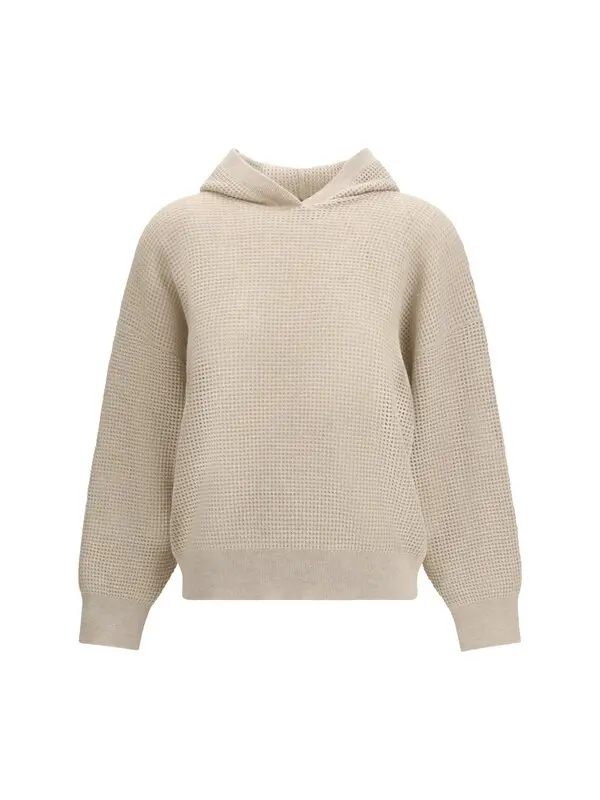 Brunello Cucinelli Sparkling Net Cotton Hooded Sweatshirt - Cream