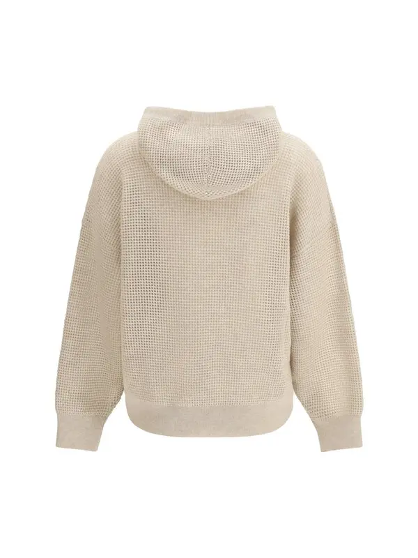 Brunello Cucinelli Sparkling Net Cotton Hooded Sweatshirt - Cream