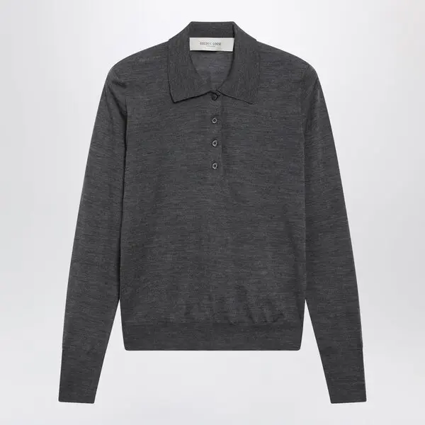 GOLDEN GOOSE Virgin Wool Long-sleeved Polo Shirt - Gray