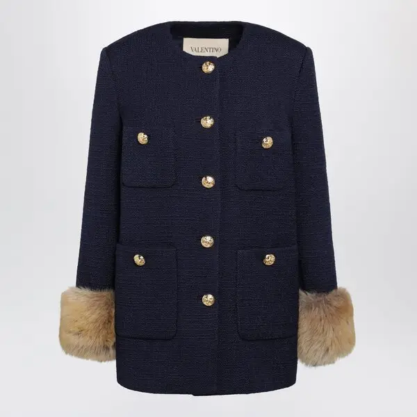 Valentino Garavani Wool Tweed Peacoat - Blue