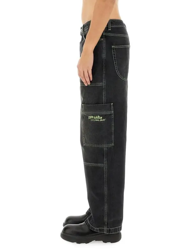 Off-White Cotton Cargo Jeans - Black